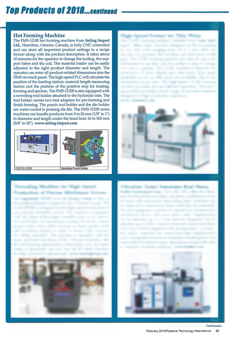 Our FMS machines selected as Top Products of 2018 - Soling Impact Group